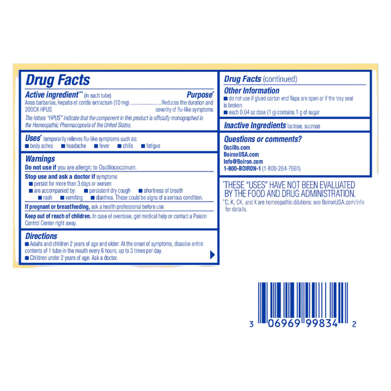 Boiron, Oscillococcinum, Flu-Like Symptoms, 12 Quick-Dissolving Pellets ...
