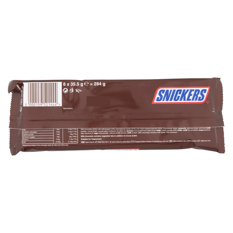 Snickers Chocolate Snack Bars Multipack, 8 x 35.5g : Snacks fast ...