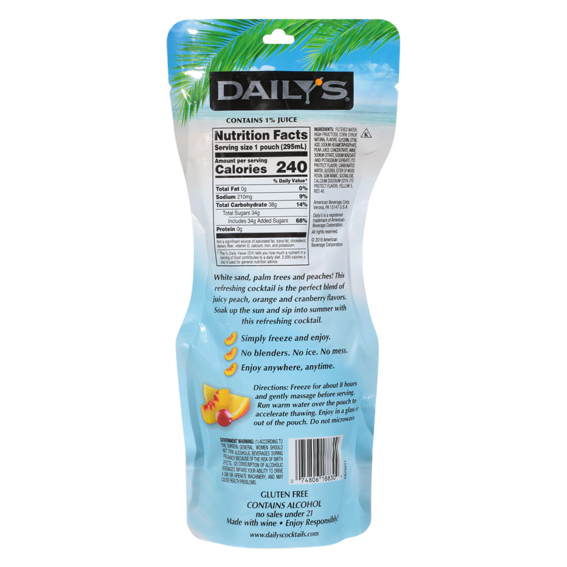 Dailys Frozen Peach On The Beach Daiquiri 10oz Pouch - Delivered In As ...