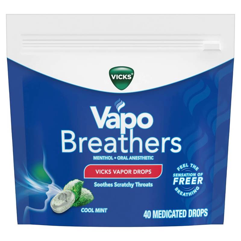 Vicks VapoBreathers, Drops for Scratchy and Sore Throats, Cool Mint ...