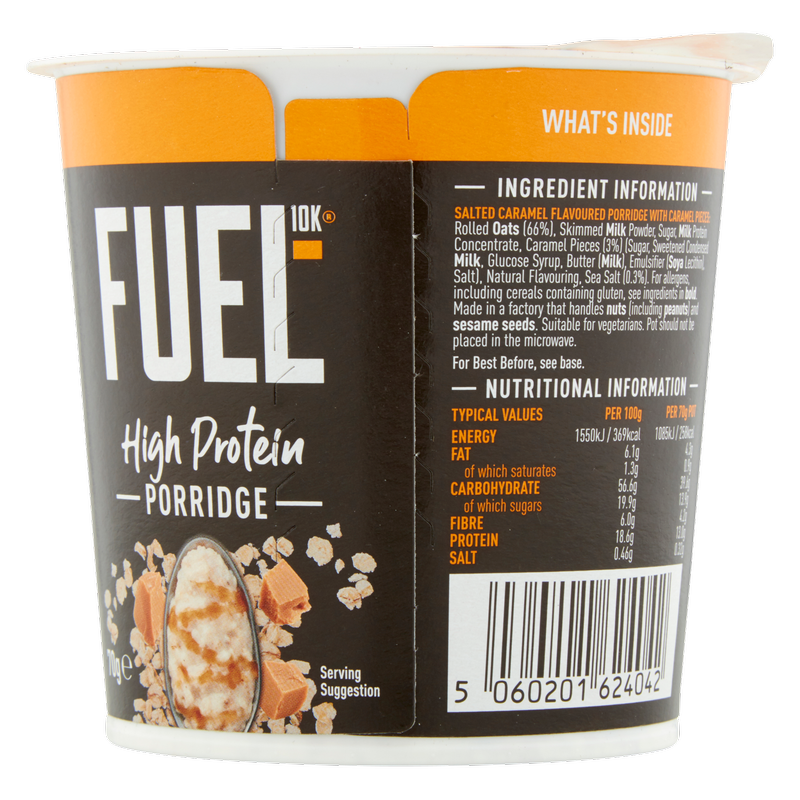 FUEL10K High Protein Salted Caramel Porridge Oat Cereal Pot, 70g : Food ...