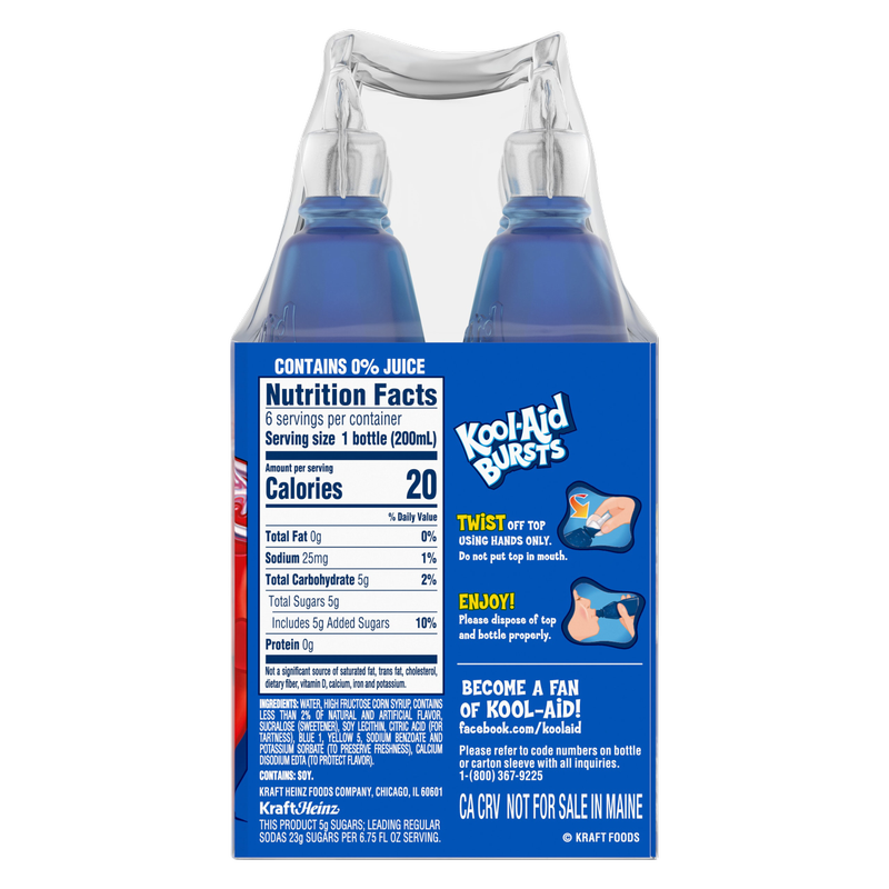 Kool Aid Bursts Berry Blue Juice 6pk 6.75oz Btl - Delivered In As Fast ...