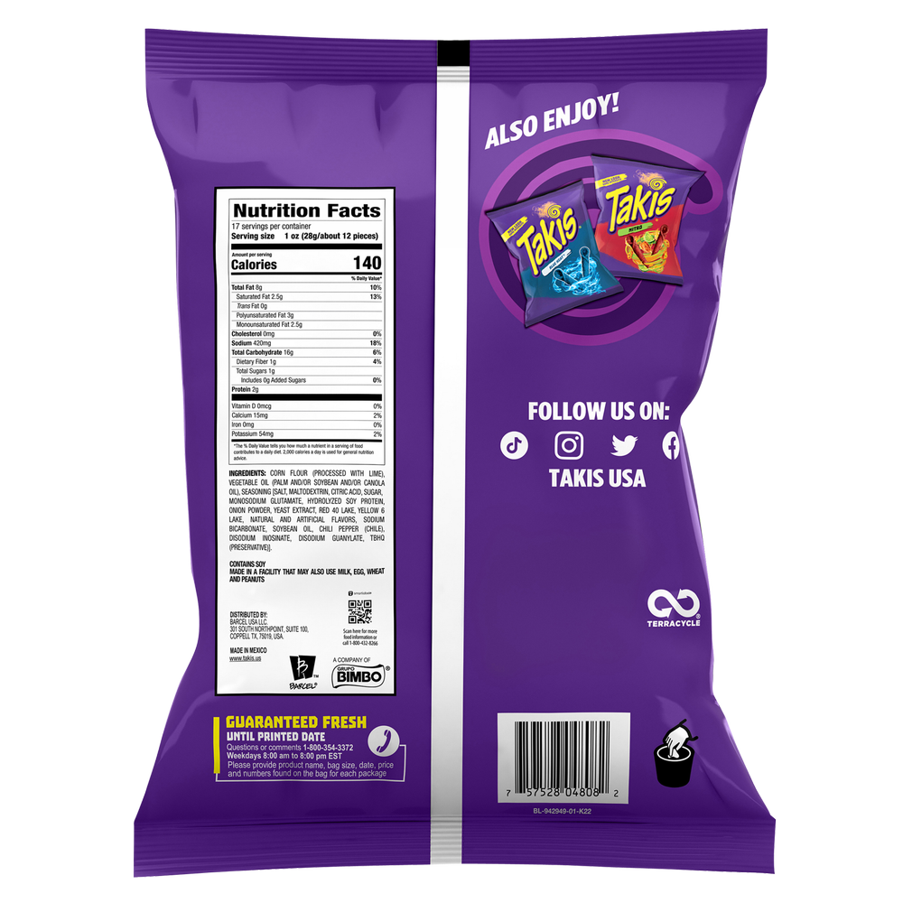 Takis Fuego Spicy Rolled Tortilla Chips Fiesta,17 oz - Delivered In As ...