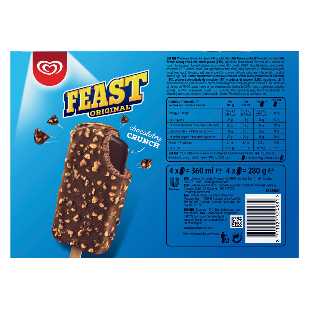 Feast Chocolate Ice Cream, 4 x 90ml : Ice Cream fast delivery by App or ...