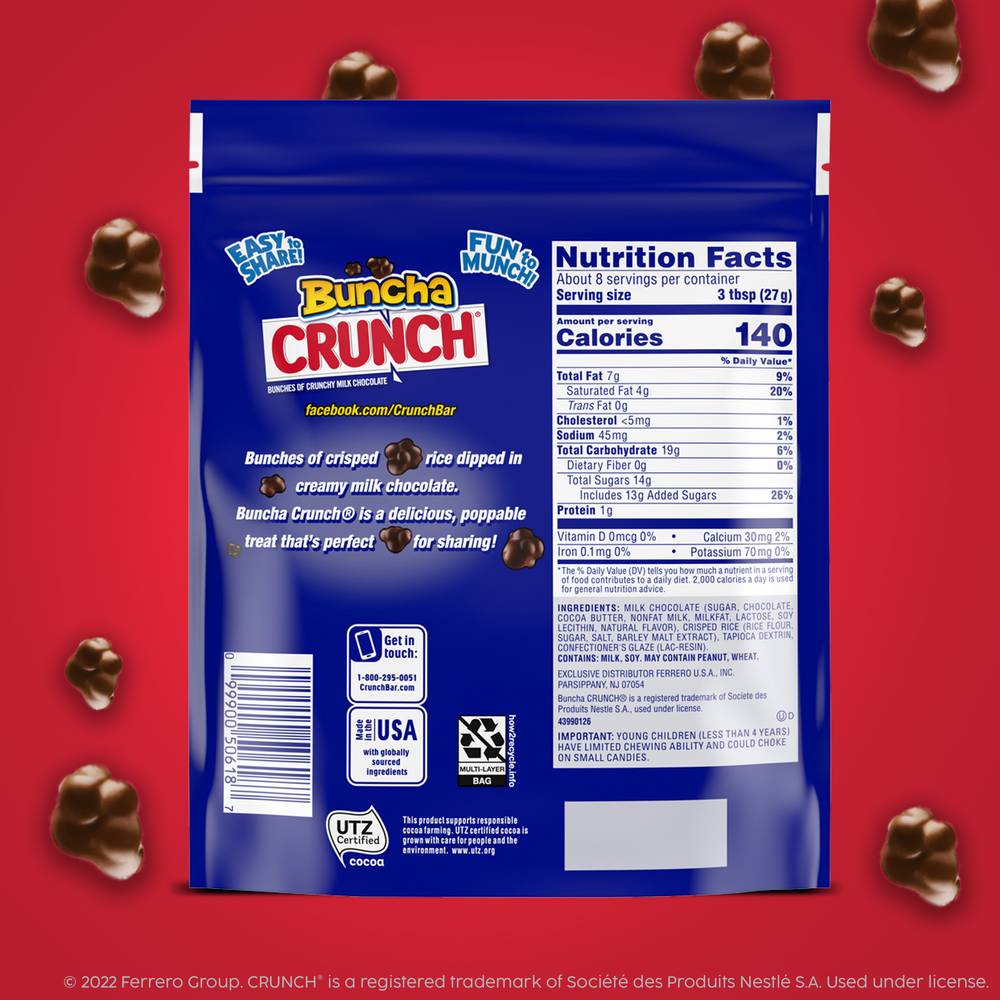 Buncha CRUNCH Milk Chocolate and Crisped Rice, Resealable Bag, 8 oz - Delivered In As Fast As 15 ...