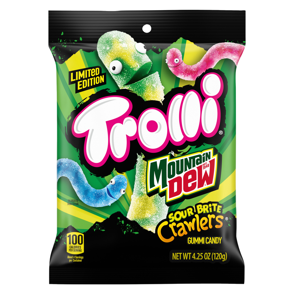 Trolli x Mountain Dew Sour Brite Crawlers Gummy Worm Candy, 4.25 oz ...