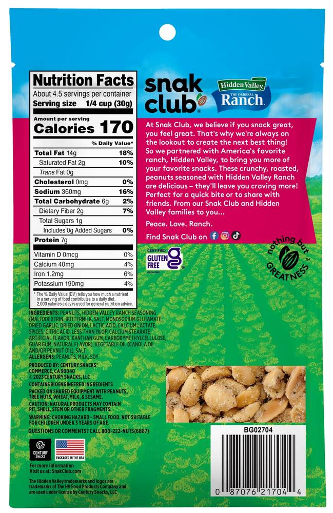 Snak Club Hidden Valley Ranch Peanuts, 4.5oz - Delivered In As Fast As ...