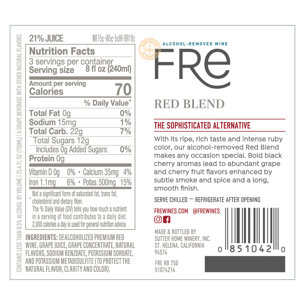 Sutter Home FRE Alcohol-Removed Red Blend 750ml - Delivered In As Fast ...