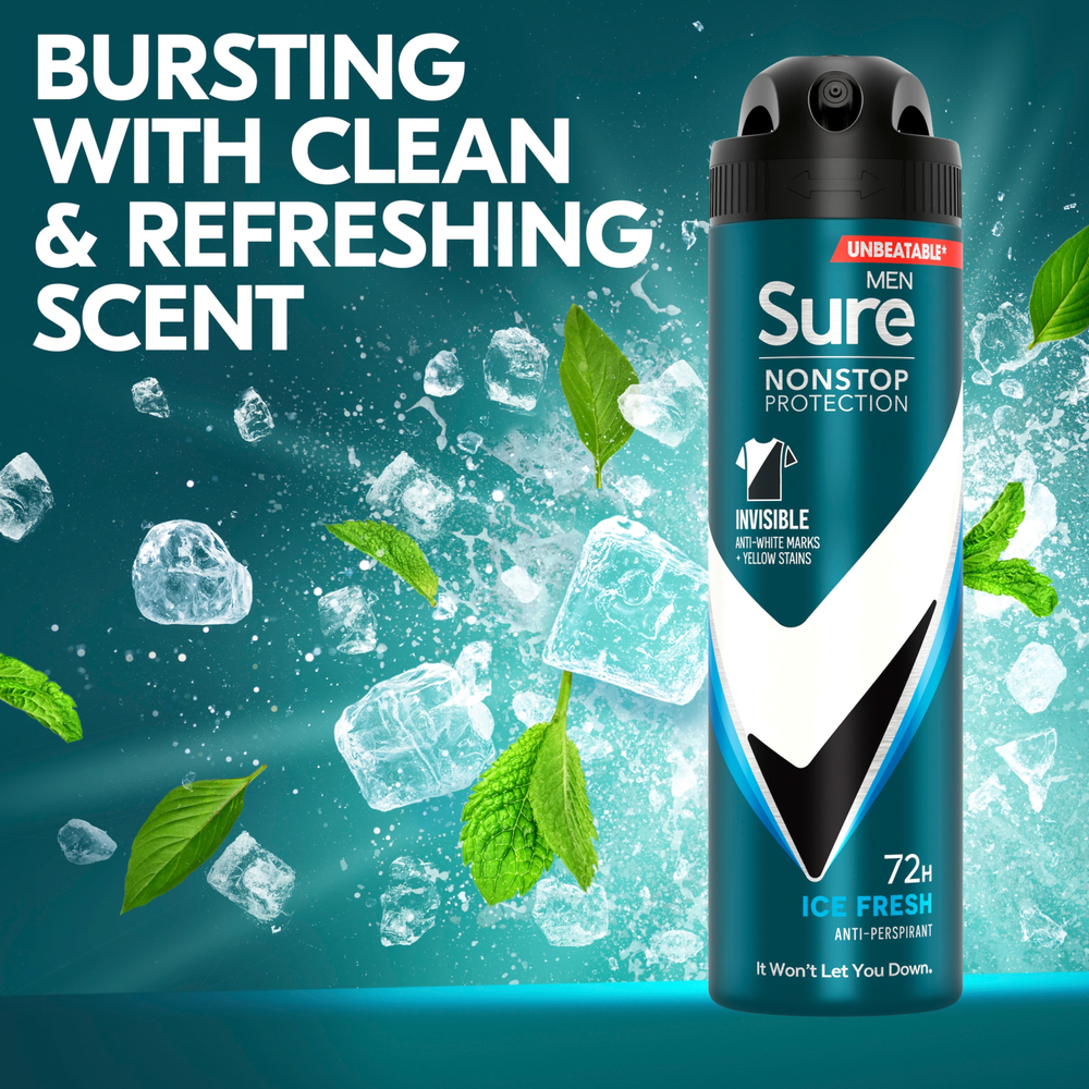 Sure Men Invisible Ice Fresh Spray Non Stop Protection Deodorant, 150ml ...