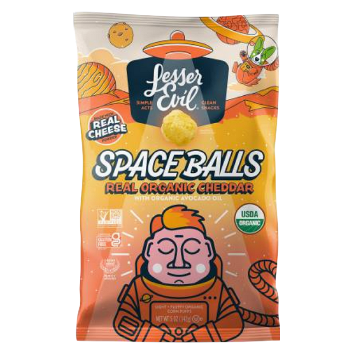 LesserEvil Space Balls, Real Organic Cheddar, 5oz - Delivered In As ...