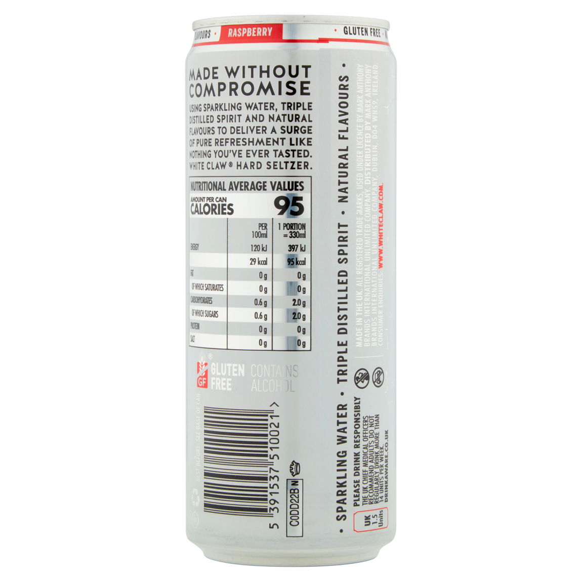 White Claw Raspberry Hard Seltzer, 330ml : Alcohol fast delivery by App ...