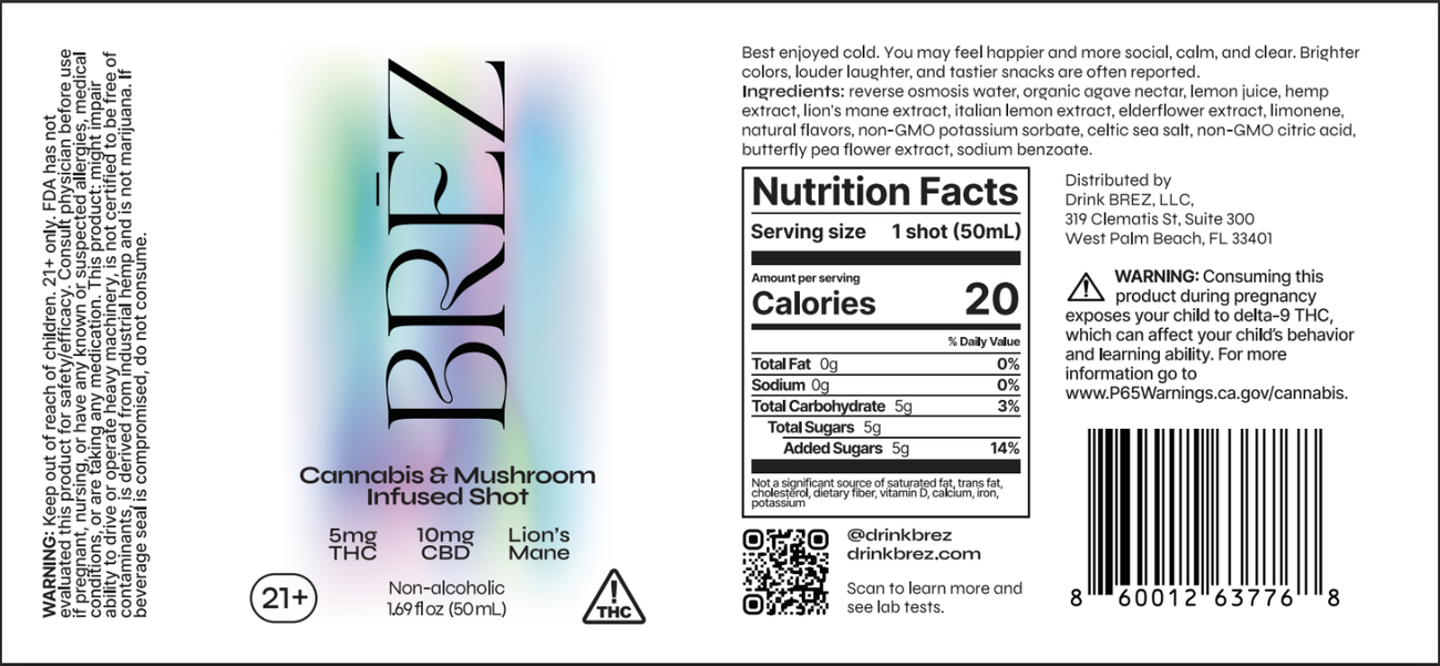 BREZ 5mg THC and Lions Mane Mushroom Infused Lemon Elderflower Spirit ...