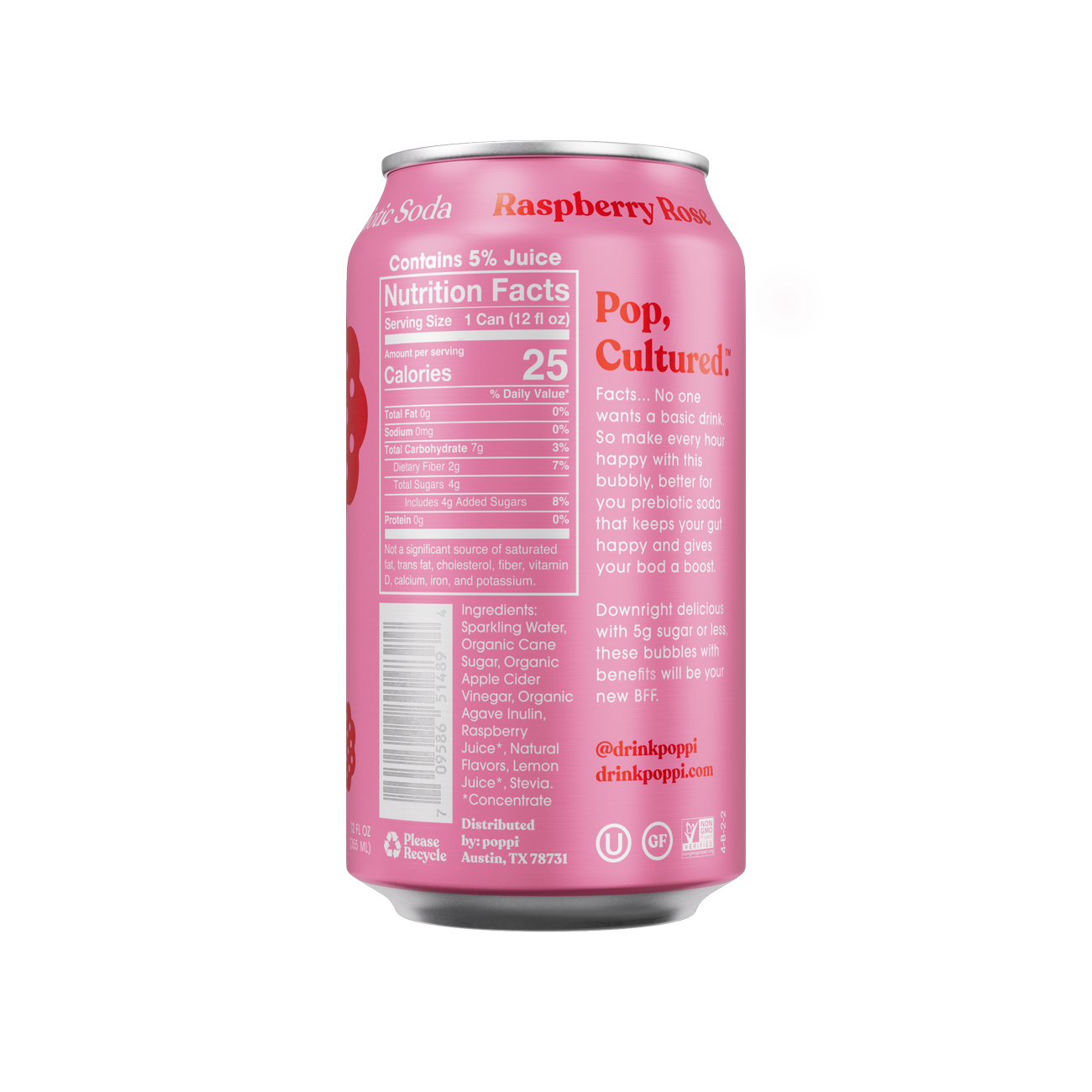 Poppi Prebiotic Soda Raspberry Rose 12oz Can - Delivered In As Fast As ...