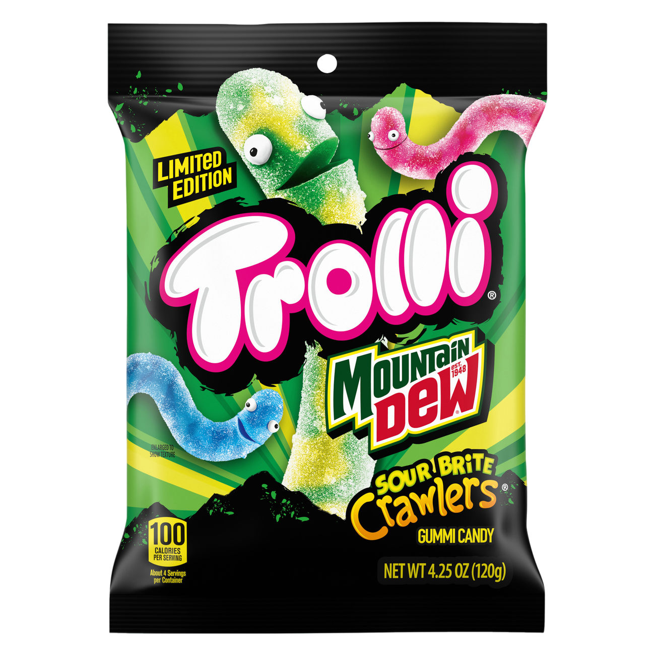 Trolli x Mountain Dew Sour Brite Crawlers Gummy Worm Candy, 4.25 oz ...