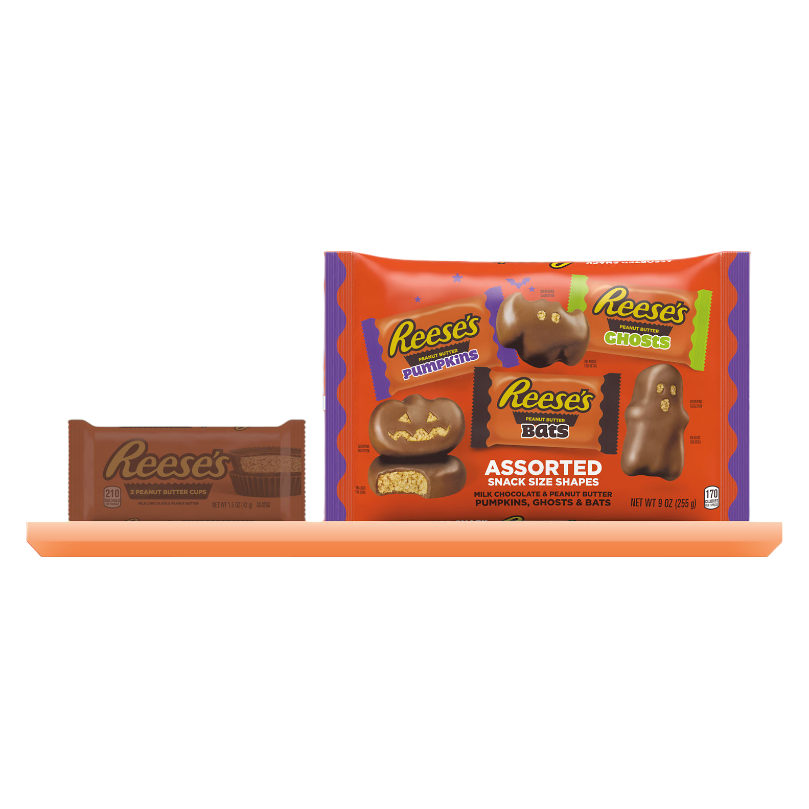 REESE'S Assorted Milk Chocolate Snack Size Peanut Butter Shapes, Halloween Candy Variety Bag, 9 ...