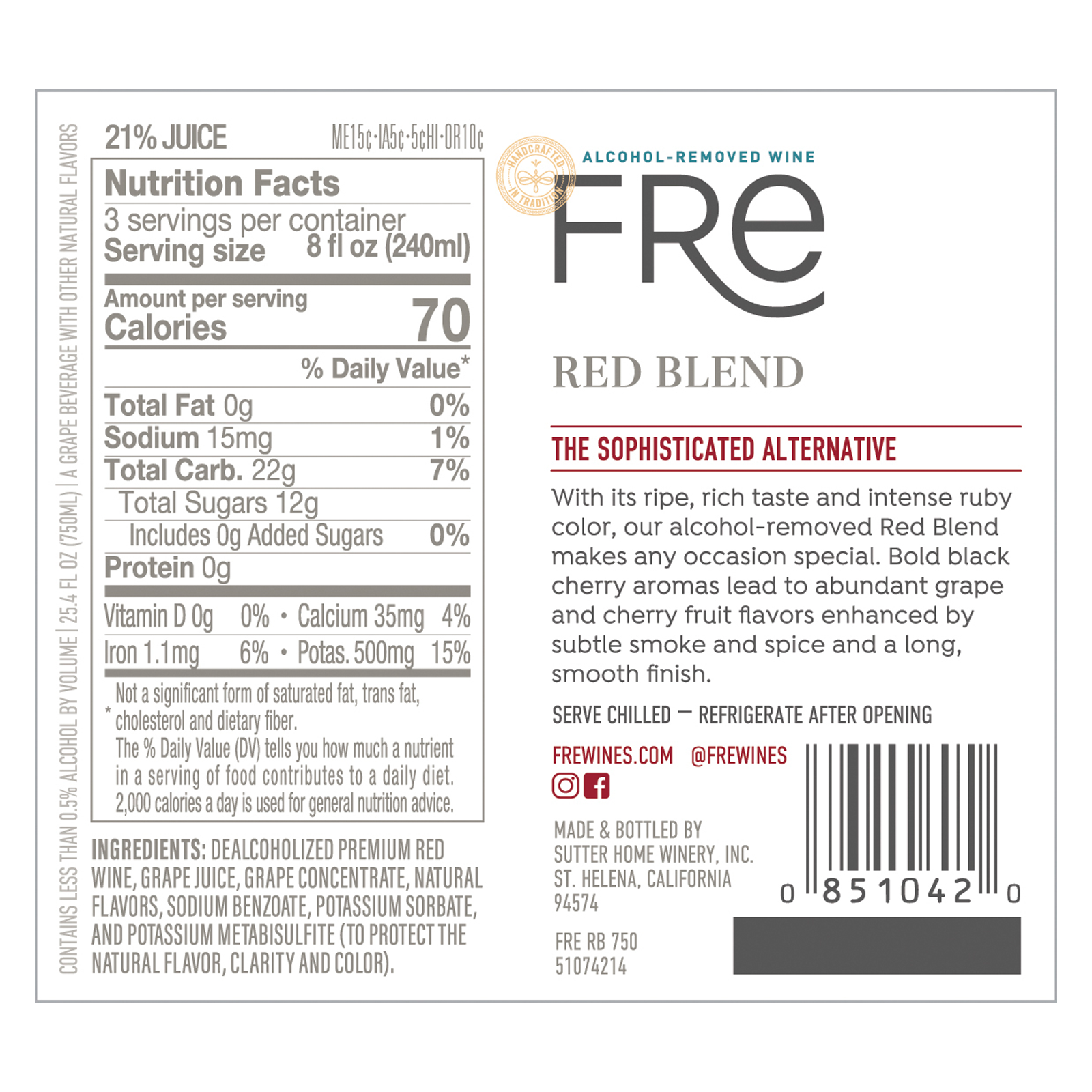Sutter Home FRE Alcohol-Removed Red Blend 750ml - Delivered In As Fast ...