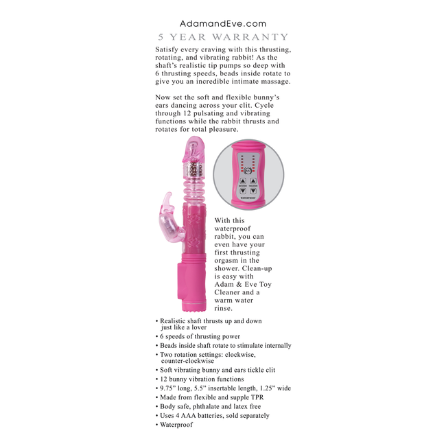 Adam And Eve Toys Eves First Thruster Rabbit Vibrator Pink Delivered In As Fast As 15 Minutes