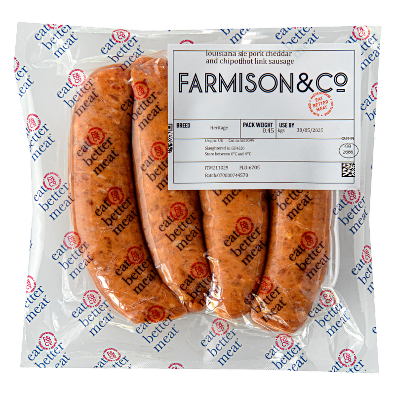 Farmison & Co 4 Louisiana Style Pork & Cheddar Hot Links Sausages, 400g ...