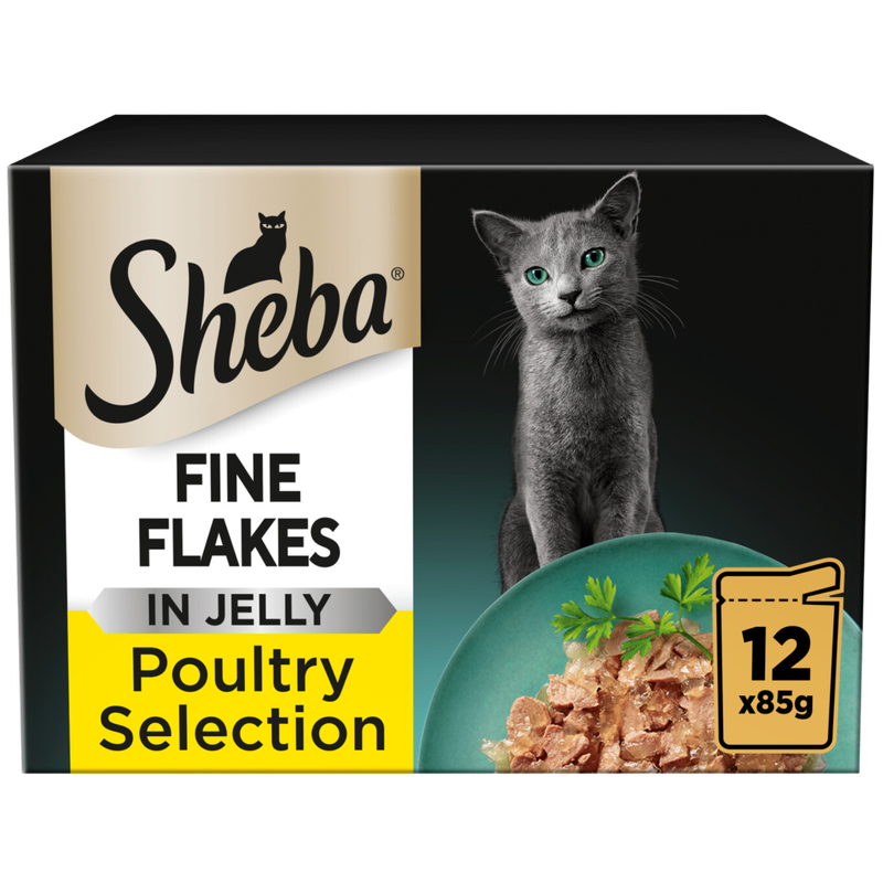 Sheba Fine Flakes Poultry Selection in Jelly Adult Cat Food Pouches, 12 ...