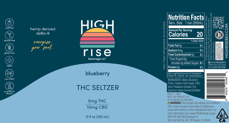 High Rise Blueberry 5mg THC Seltzer 4pk 12oz Can - Delivered In As Fast ...