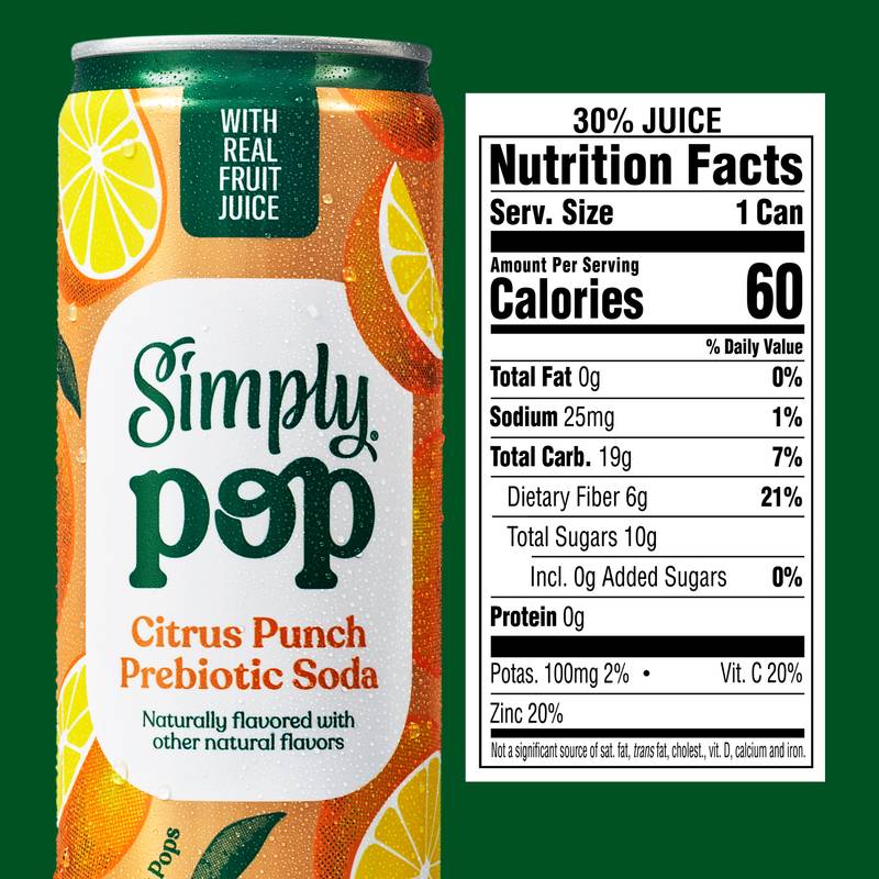Simply Pop Citrus Punch Prebiotic Soda 12oz Can - Delivered In As Fast ...